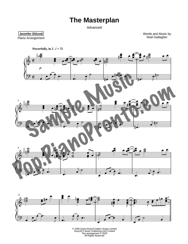 The Masterplan (Advanced Piano) By Oasis - F.M. Sheet Music - Pop Arrangements by Jennifer Eklund